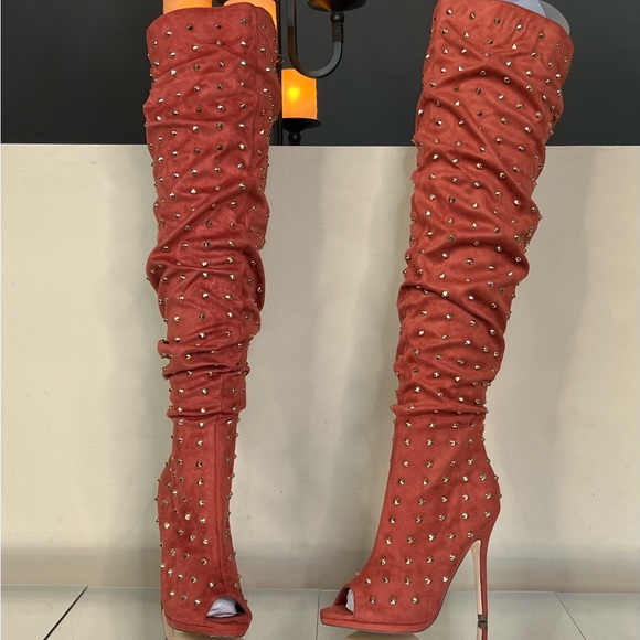 GoJane | Shoes | Jane Burnt Orange Studded Tall Boots | Poshmark